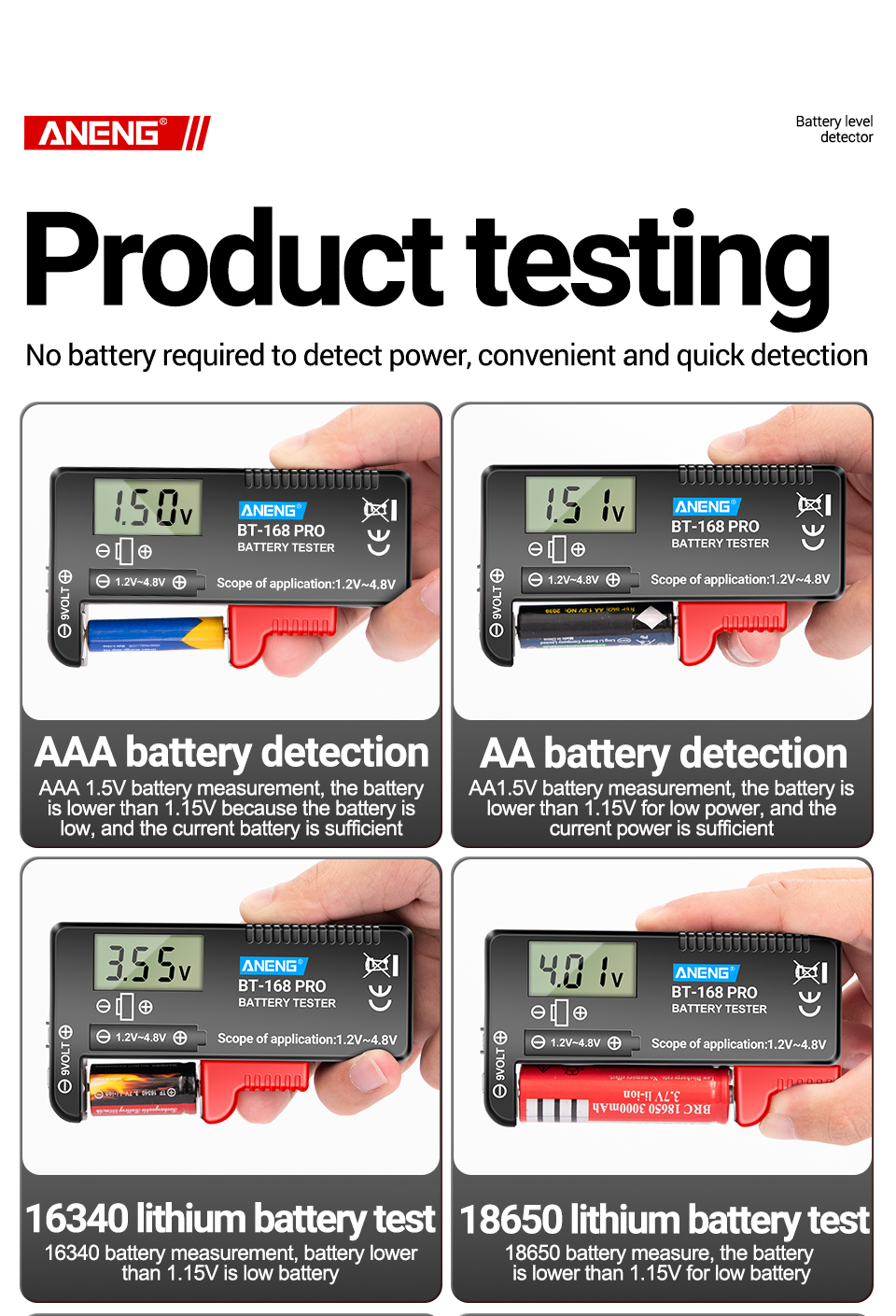ANENG BT-168 POR Digital Lithium Battery Capacity Tester Checkered load ...