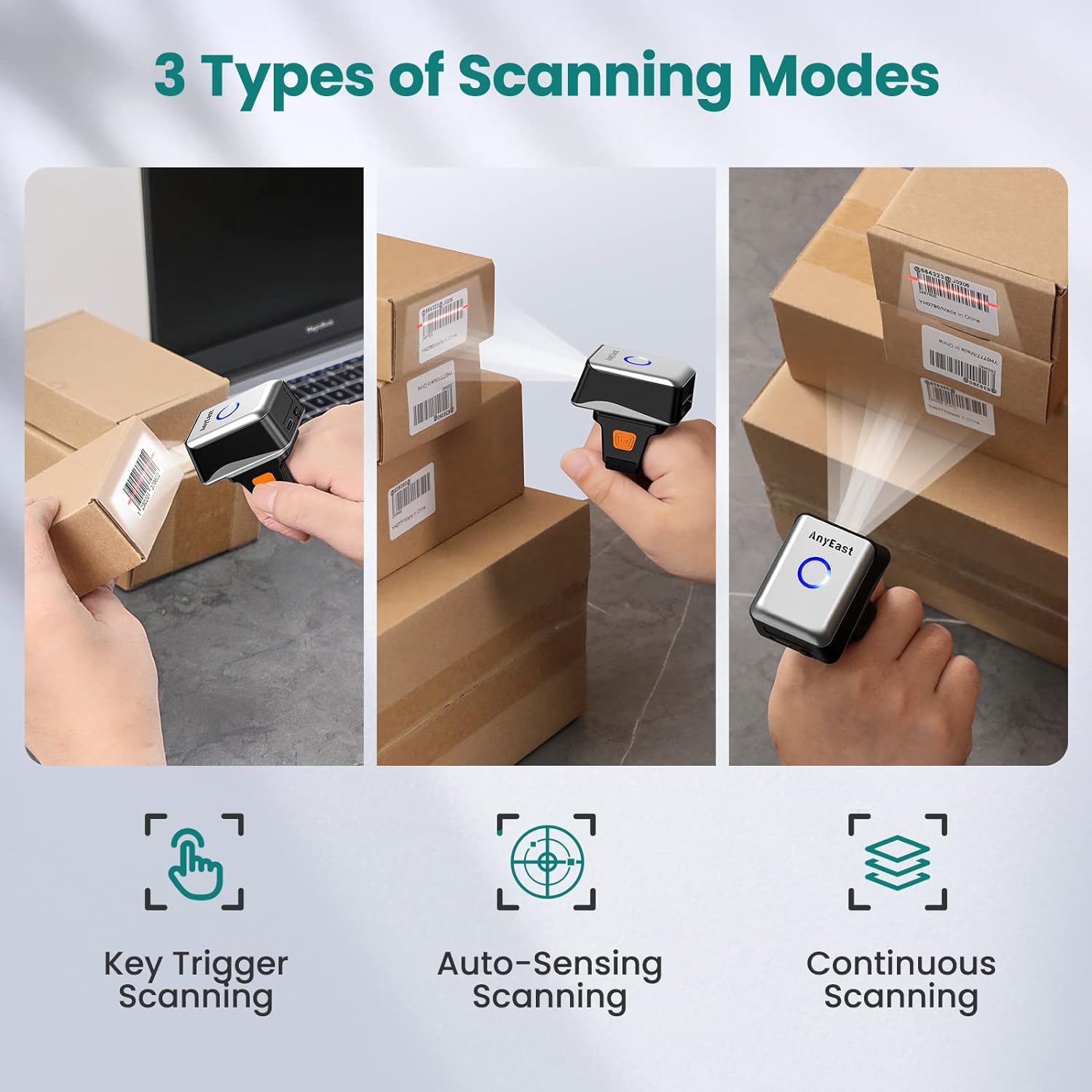 Wearable Mini 1D 2D 3-in-1 Connection Barcode Scanner with Wireless ...