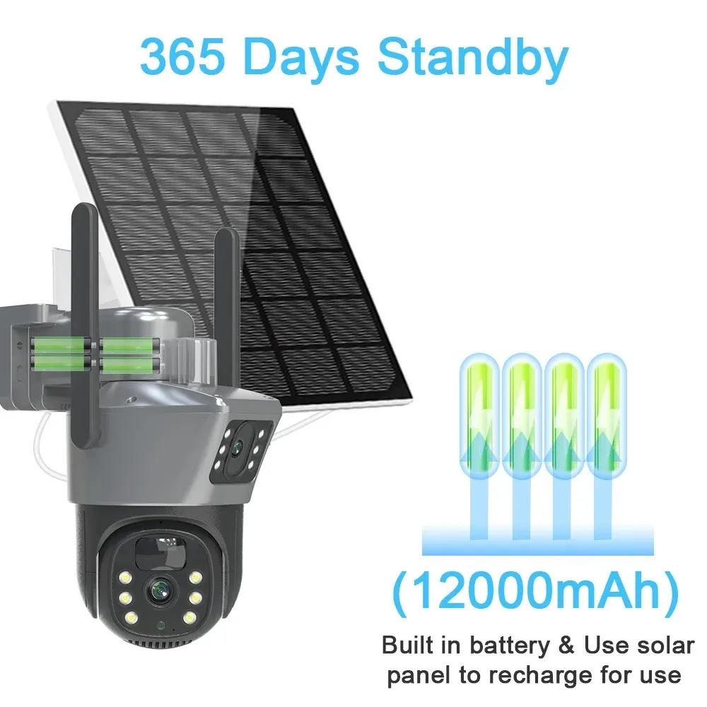 V380 PRO 8MP 4K Dual Lens Solar Surveillance Camera 4G SIM Card 8X Zoom PTZ IP Cam PIR Human ...
