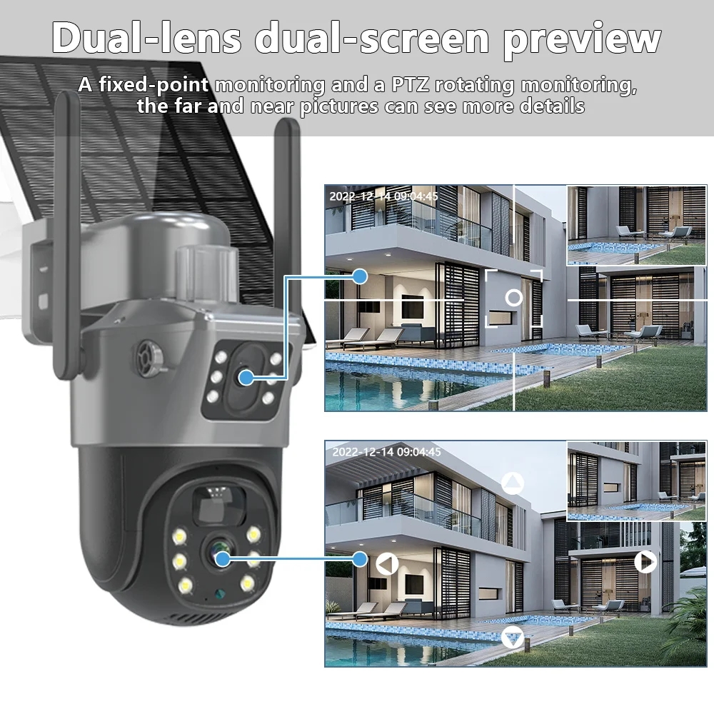 V380 PRO 8MP 4K Dual Lens Solar Surveillance Camera 4G SIM Card 8X Zoom PTZ IP Cam PIR Human ...