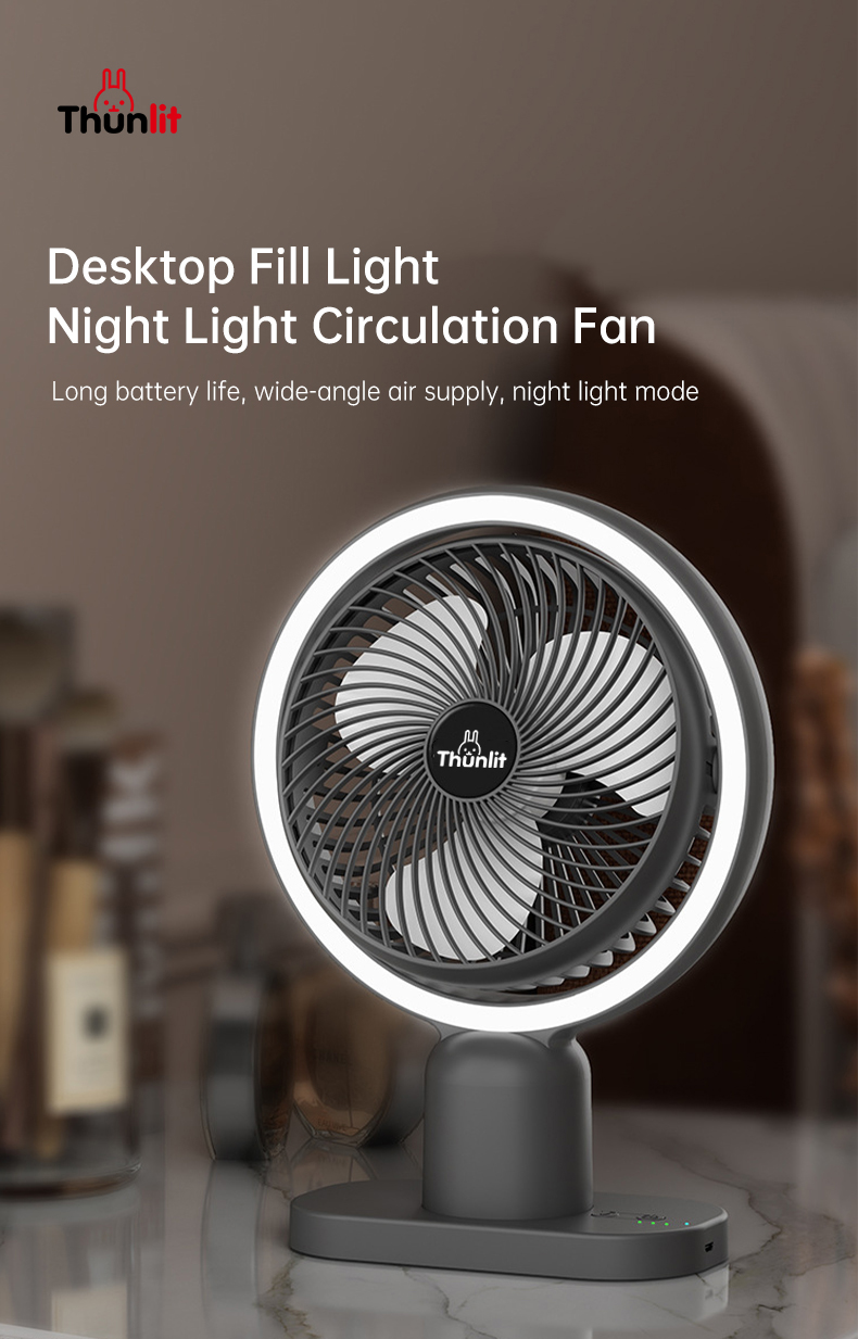Thunlit Small Desk Fan Stylish Gray Desktop Fill Light Fan USB Charging ...