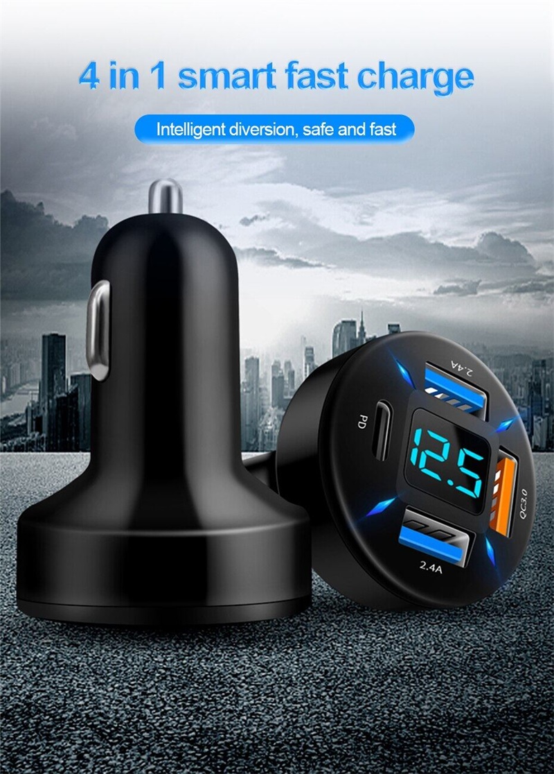 DC12V-24V Car Charger Fast Charging QC3.0+PD Car Phone Charger 4 USB ...