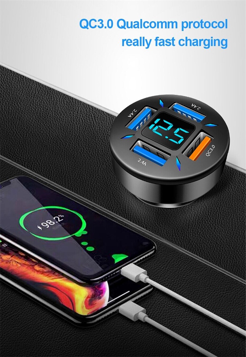 DC12V-24V Car Charger Fast Charging QC3.0+PD Car Phone Charger 4 USB ...