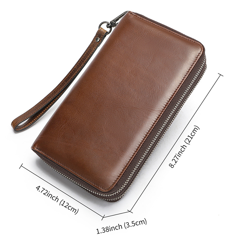 Top Grain Genuine Leather Men Long Wallet Double Zip Around Clutch ...