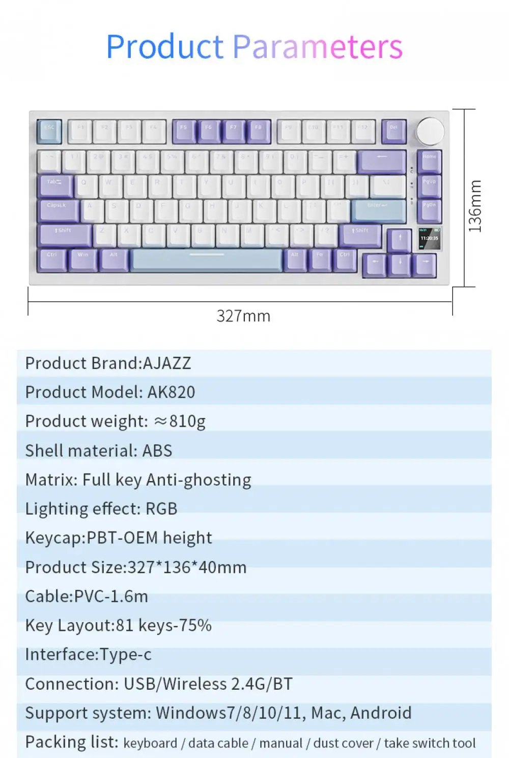 【Local Delivery】Ajazz Ak820 Pro RGB Tri-Mode Gaming Mechanical Keyboard 82 Key Bluetooth 2.4GHz ...