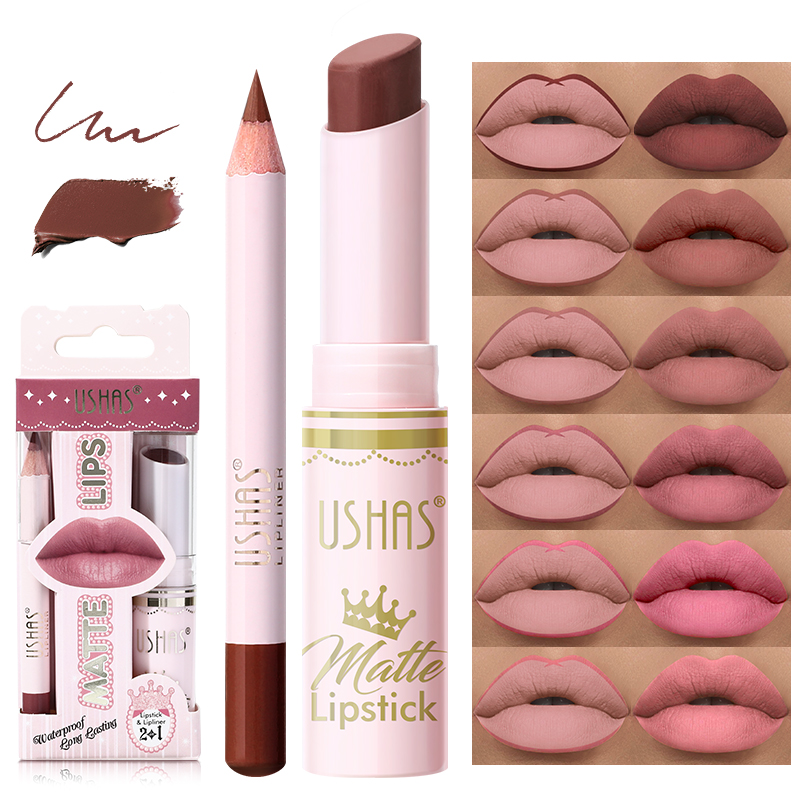 Ushas 6 Colors Matte Liquid Lipstick+Lip Liner, Velvet Nude Lip Gloss ...