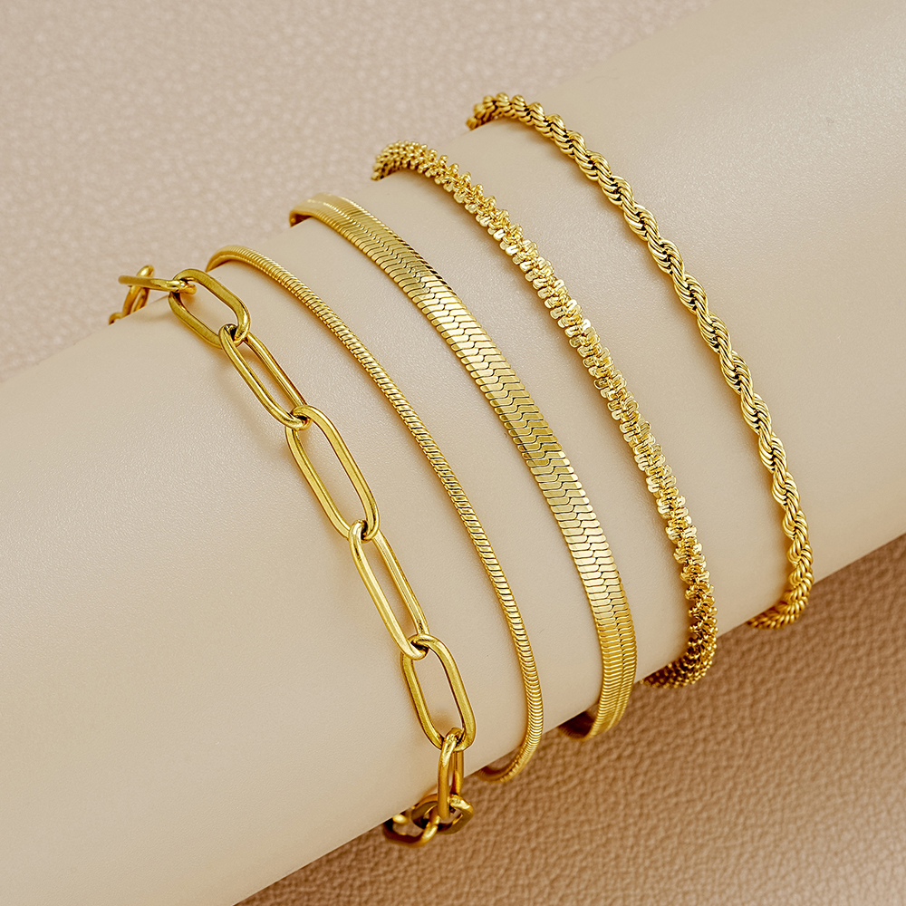 Simple Stainless Steel Twisted Chain Bracelets Retro Gold Snake Chain ...