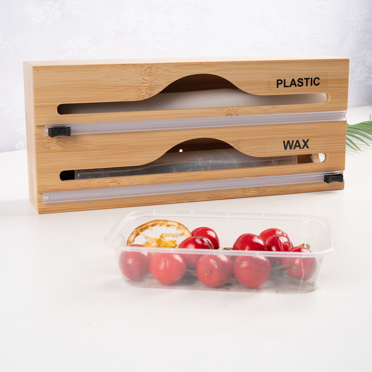 3 in 1/2 in 1 Bamboo Plastic Wrap Cutter Desktop Wall-Mounted Plastic ...