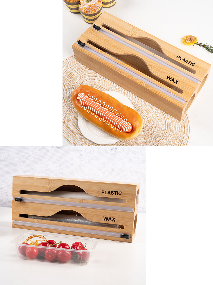 3 in 1/2 in 1 Bamboo Plastic Wrap Cutter Desktop Wall-Mounted Plastic ...