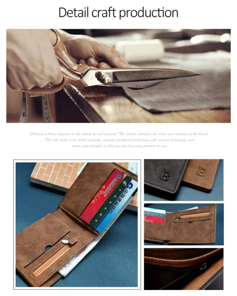 Men Short Wallet with Zipper Coin Pocket Fashion Soft Leather Men ...