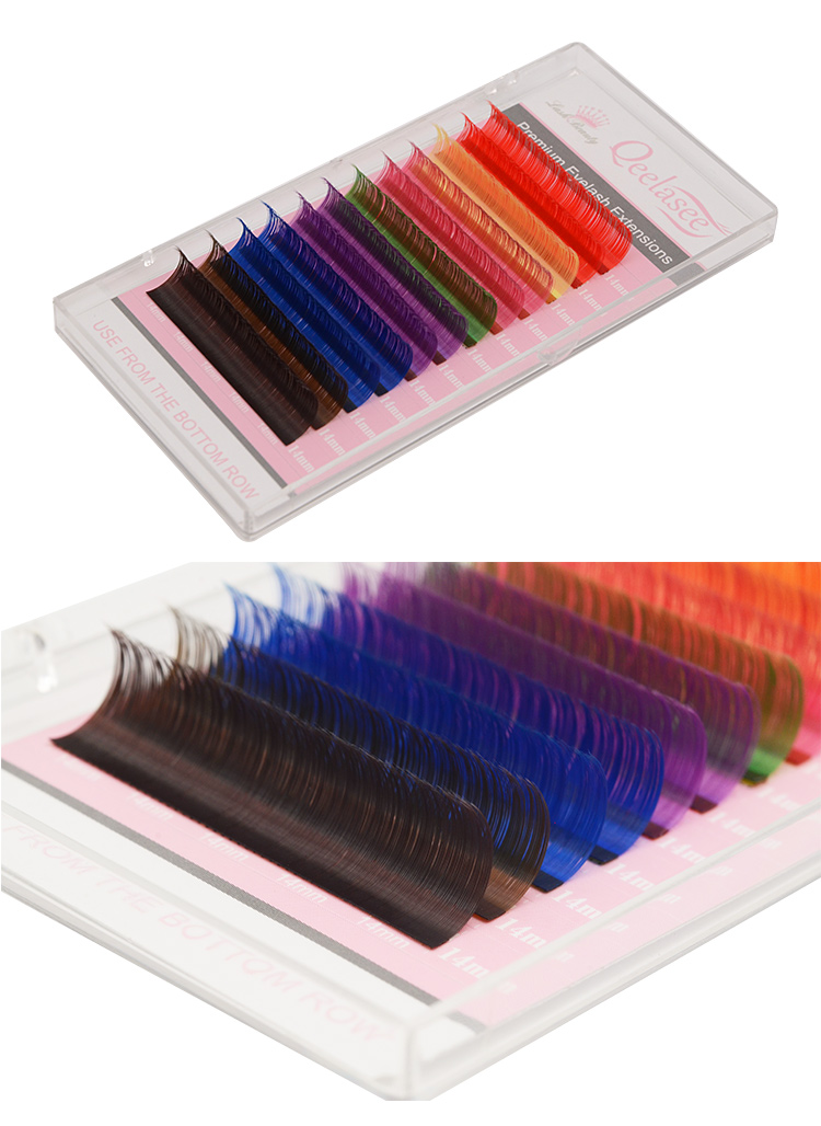 Qeelasee 8 Colors Rainbow Colored Eyelash Extension 0.07mm Faux Mink ...