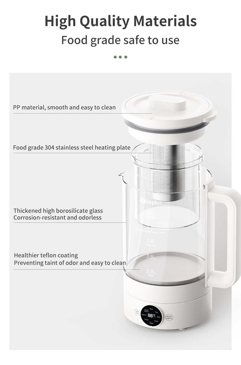 Simplus Smart Health Pot Electric Kettle with Temperature Control Multi ...