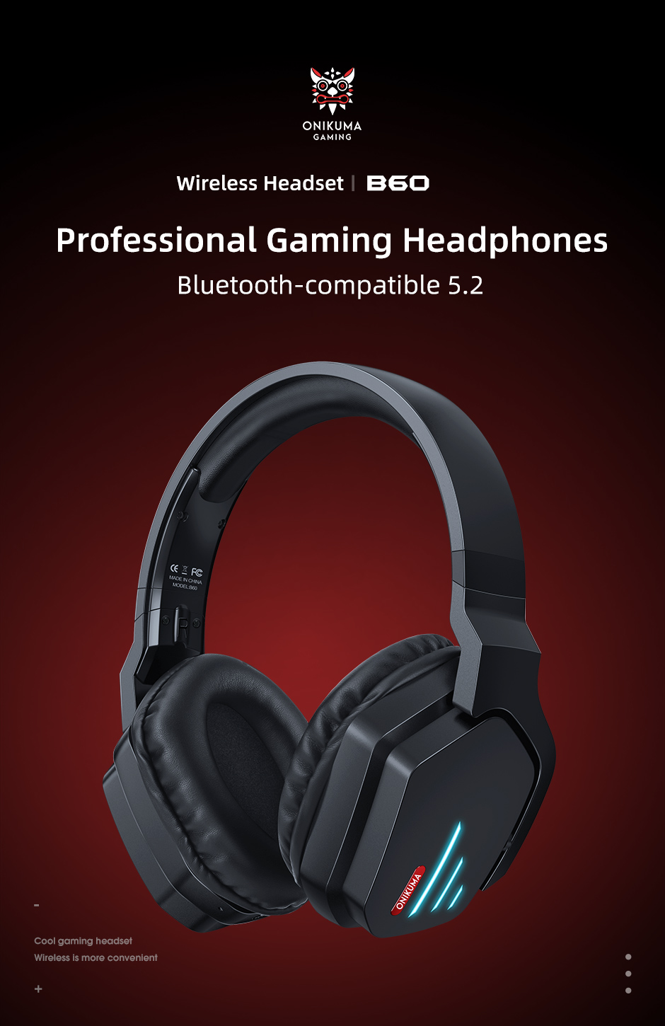 ONIKUMA B60 Gaming Headset Wireless Gaming Earphones RGB 40mm Speaker ...