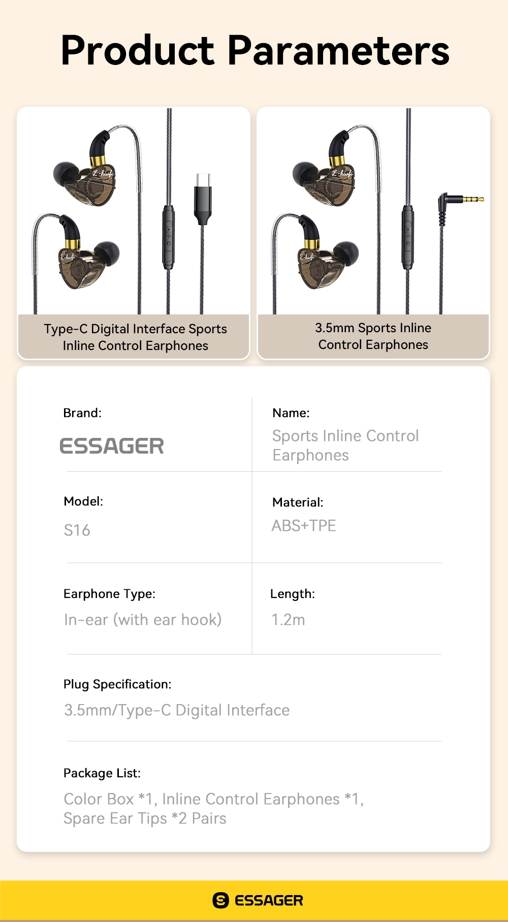 Essager Wired Earphone 3.5mm Type C Digital Chip In Ear Headphone Wire ...