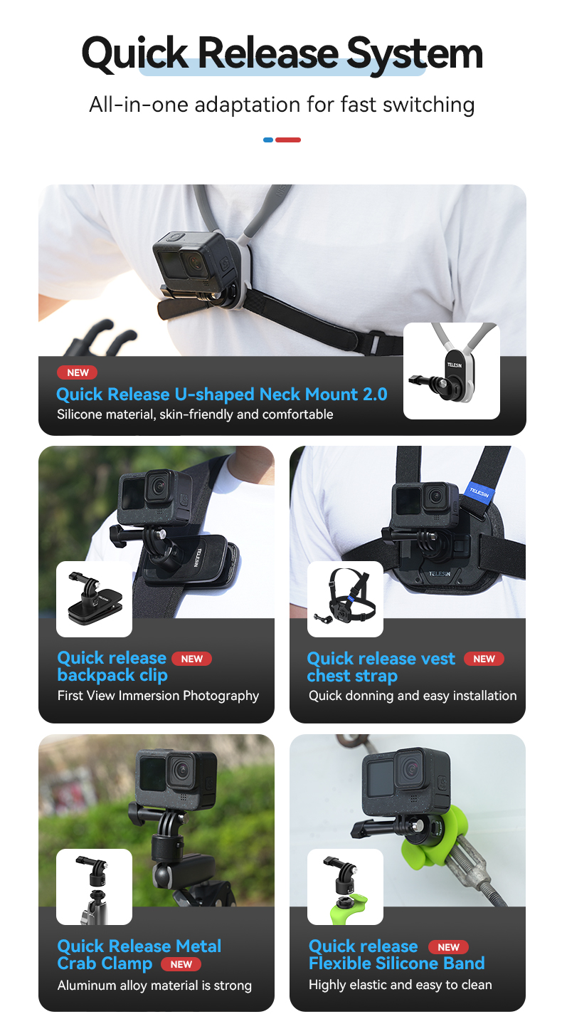 TELESIN Quick Release Neck Mount for DJI Osmo Action 6 5Pro 4 3 GoPro ...