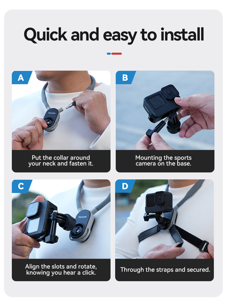 TELESIN Magnetic Neck Mount GoPro Insta360 DJI Osmo Action 4 Go Pro ...