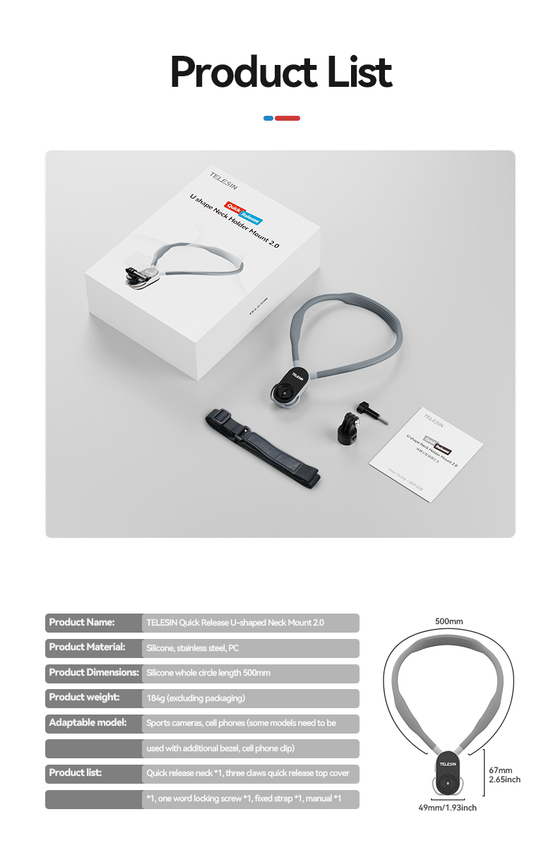 TELESIN Magnetic Neck Mount GoPro Insta360 DJI Osmo Action 4 Go Pro ...