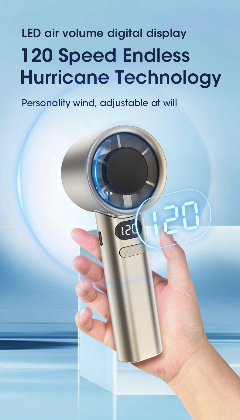 Mini Fan Rechargeable 5000mah Handheld Strong Wind 120 Gear Wind Speed ...