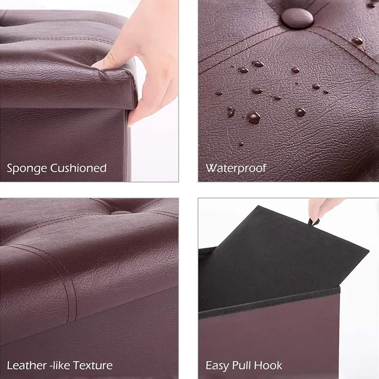 Foldable Sofa Storage Box Stool Chair Waterproof Leather Footstool ...