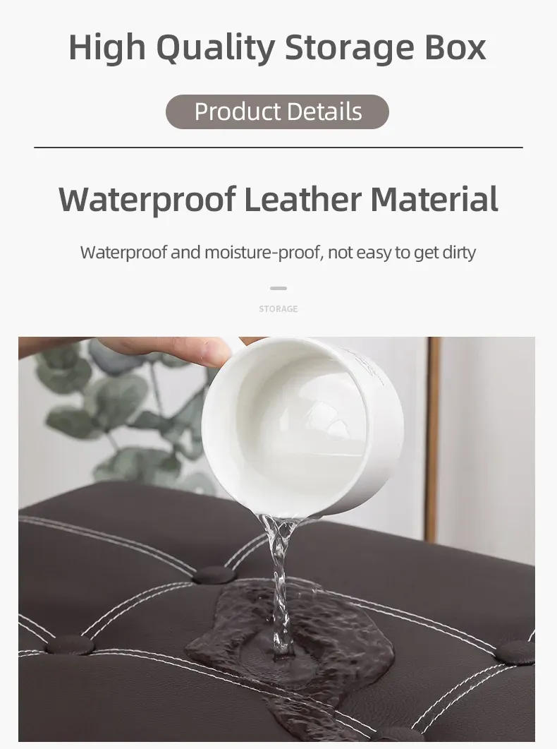 Foldable Sofa Storage Box Stool Chair Waterproof Leather Footstool ...