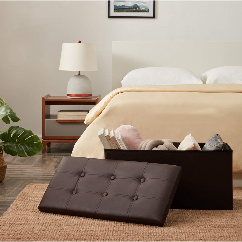 Foldable Sofa Storage Box Stool Chair Waterproof Leather Footstool ...