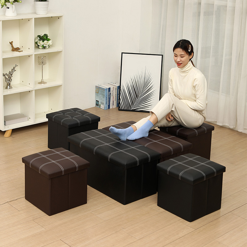 Foldable Sofa Storage Box Stool Chair Waterproof Leather Footstool ...