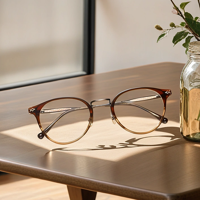 Japanese retro style titanium and acetate combination pear shaped frame ...