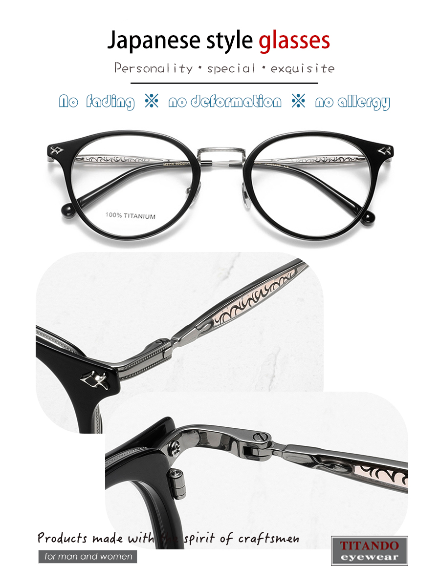 Japanese retro style titanium and acetate combination pear shaped frame ...