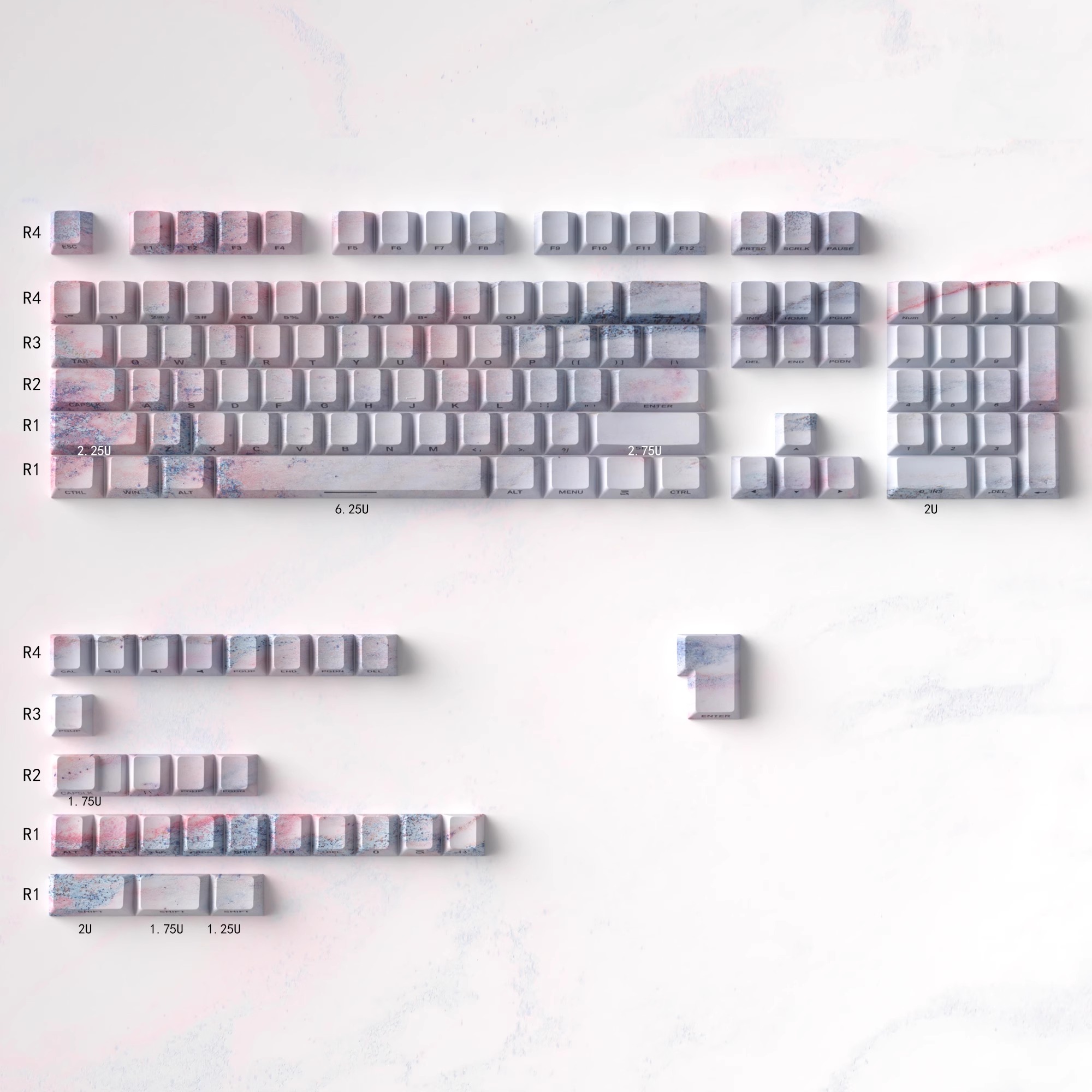 131Keys Marble Black/Pink/Green Side Engraved Shine Through Keycap ...