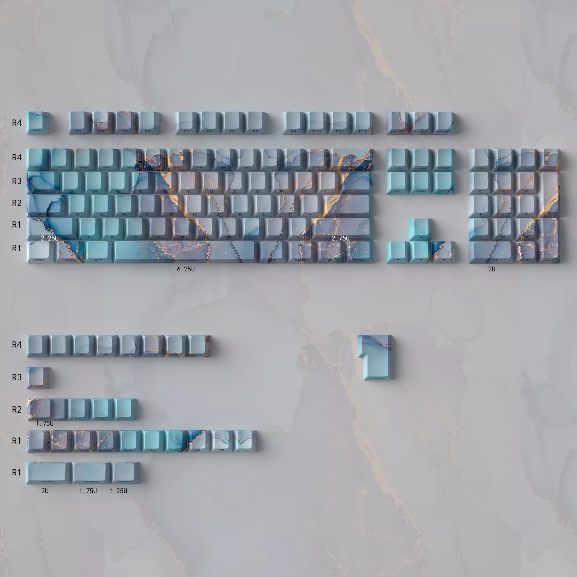 131Keys Marble Black/Pink/Green Side Engraved Shine Through Keycap ...