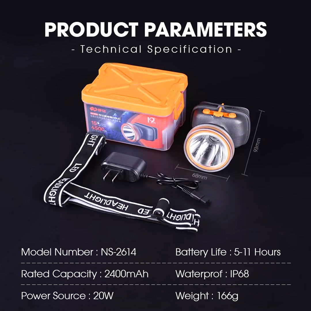 NSS Diving Headlight Flashlight Waterproof Headlamp Rechargeable LED ...