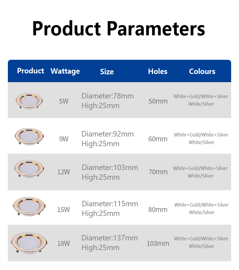 5W/9W/12W/15W/18W Concealed Living Room Circular LED Tube Light Silver ...