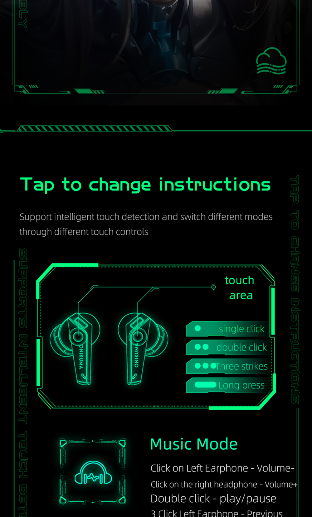 ONIKUMA T308 TWS stereo wireless 5.3 touch noise cancelling headphones, gaming headphones ...