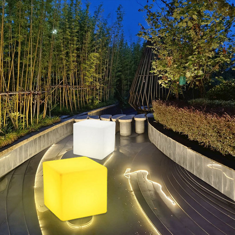 LED Lighted Cube Table, Large Cube Chair Light, 16 RGB Colors Cube Seat ...