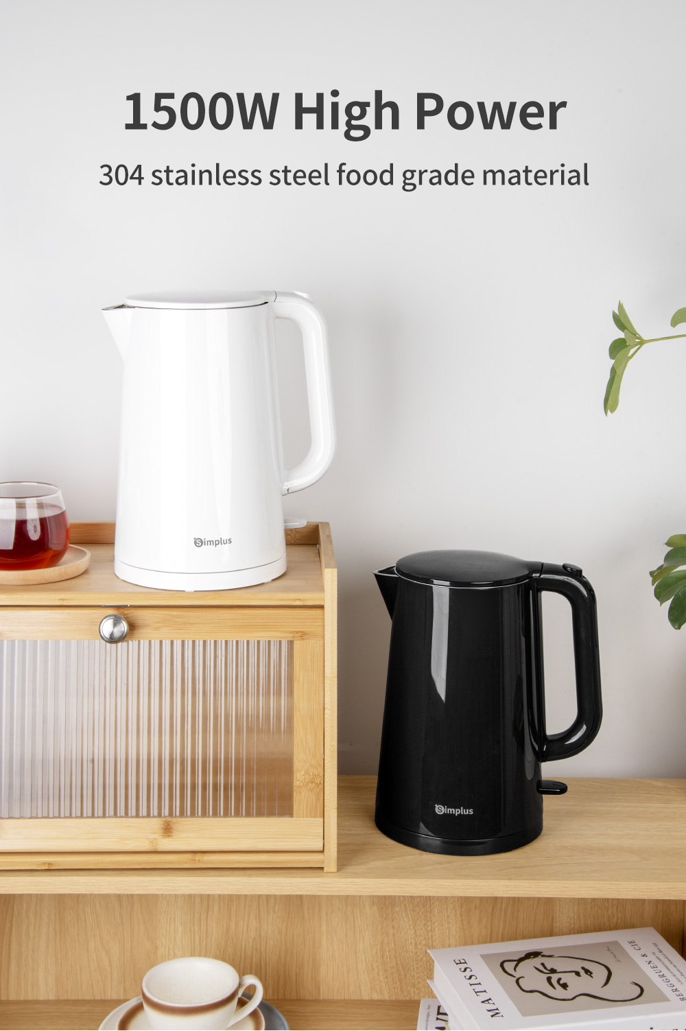 Simplus Electric Kettle 1.7L Water Heater Stainless Steel Automatic ...