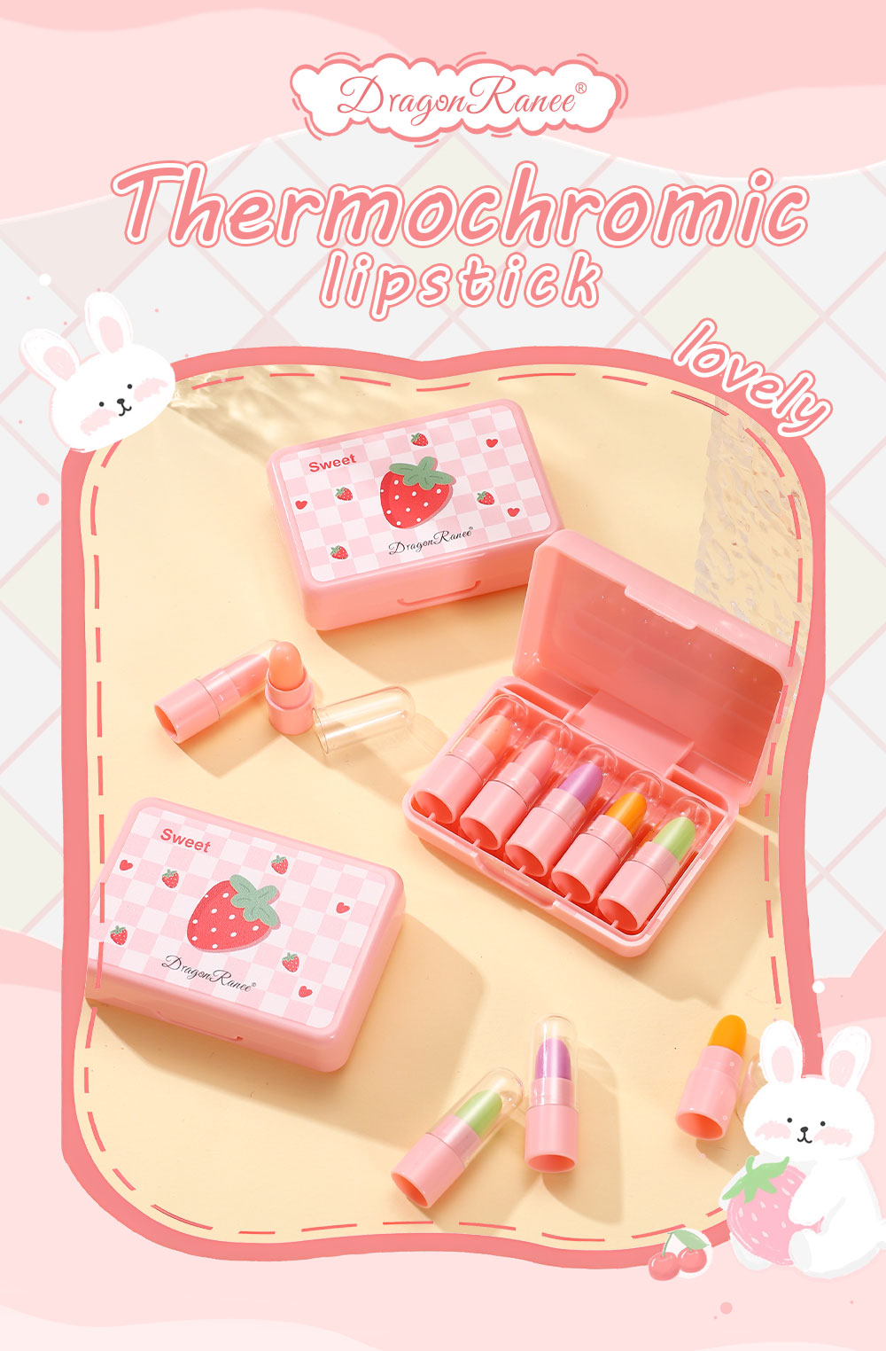 Lipstick Cute Temperature Change Lipstick Set Fruit Mini Five-Piece Set ...