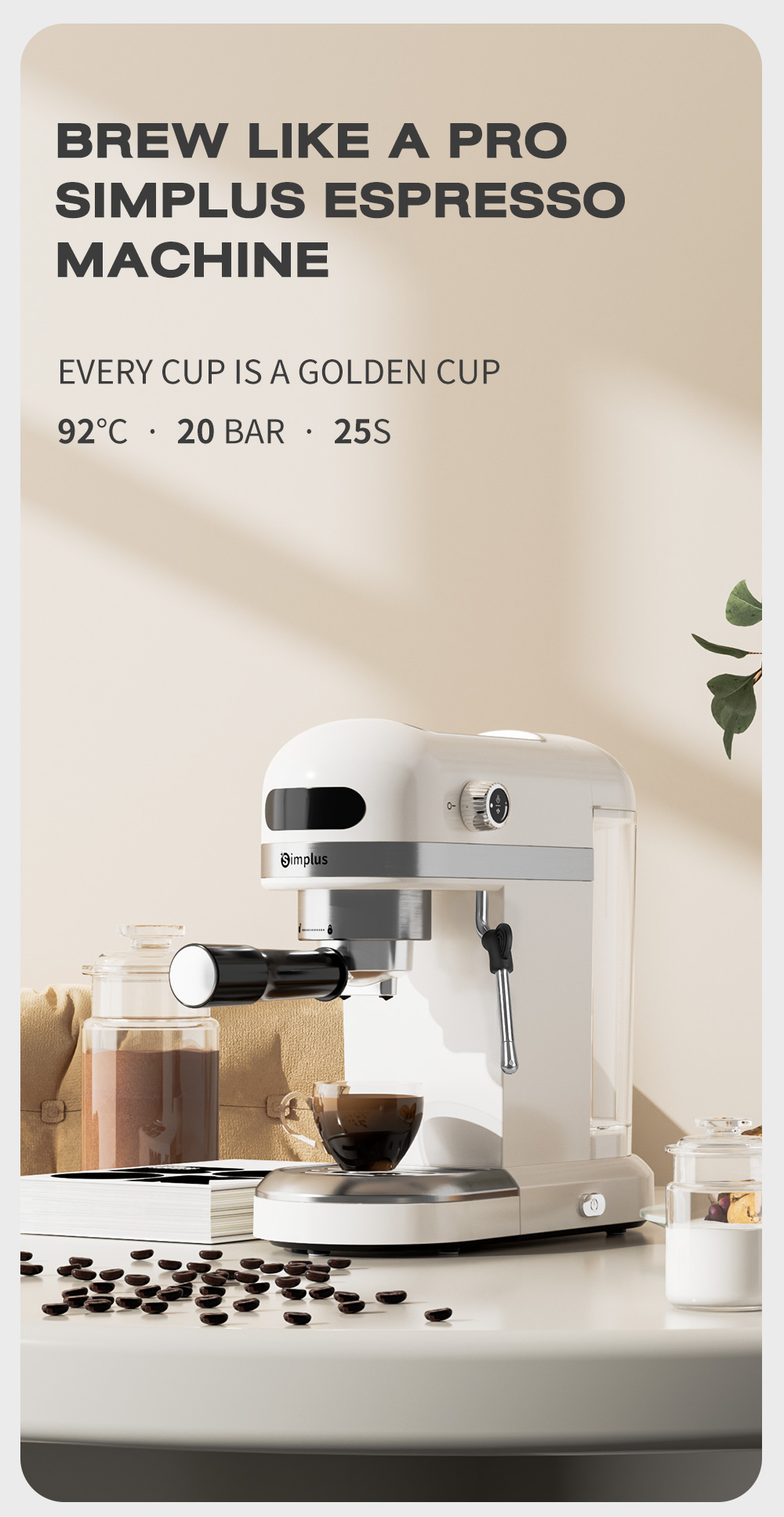 Simplus Espresso Coffee Maker Machine With Milk Frother Wand Coffee ...