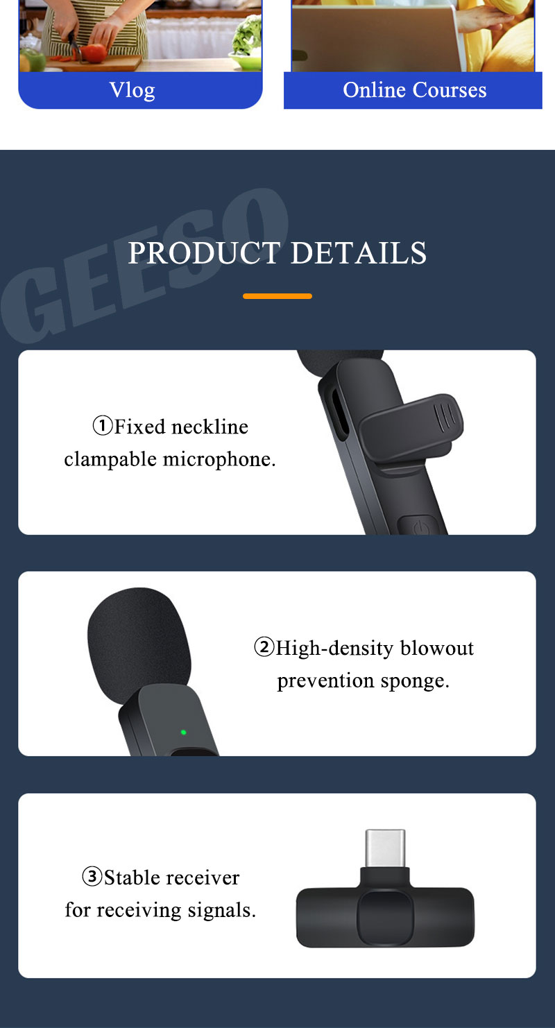 GEESO K9 Wireless Lavalier Microphone For Phone Vlogging Cellphone ...