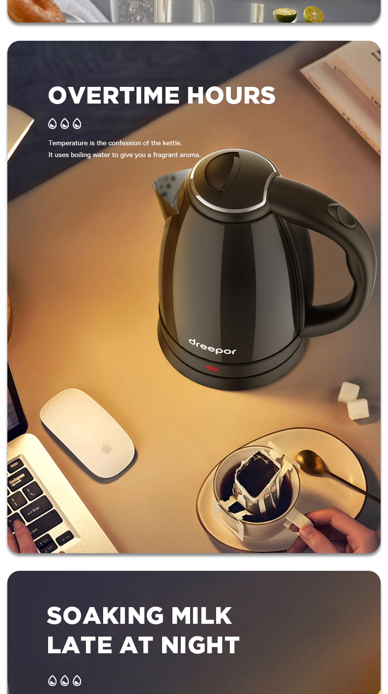 Dreepor 2L/2.2L Capacity Electric Kettle Easy and Convenient Electric ...