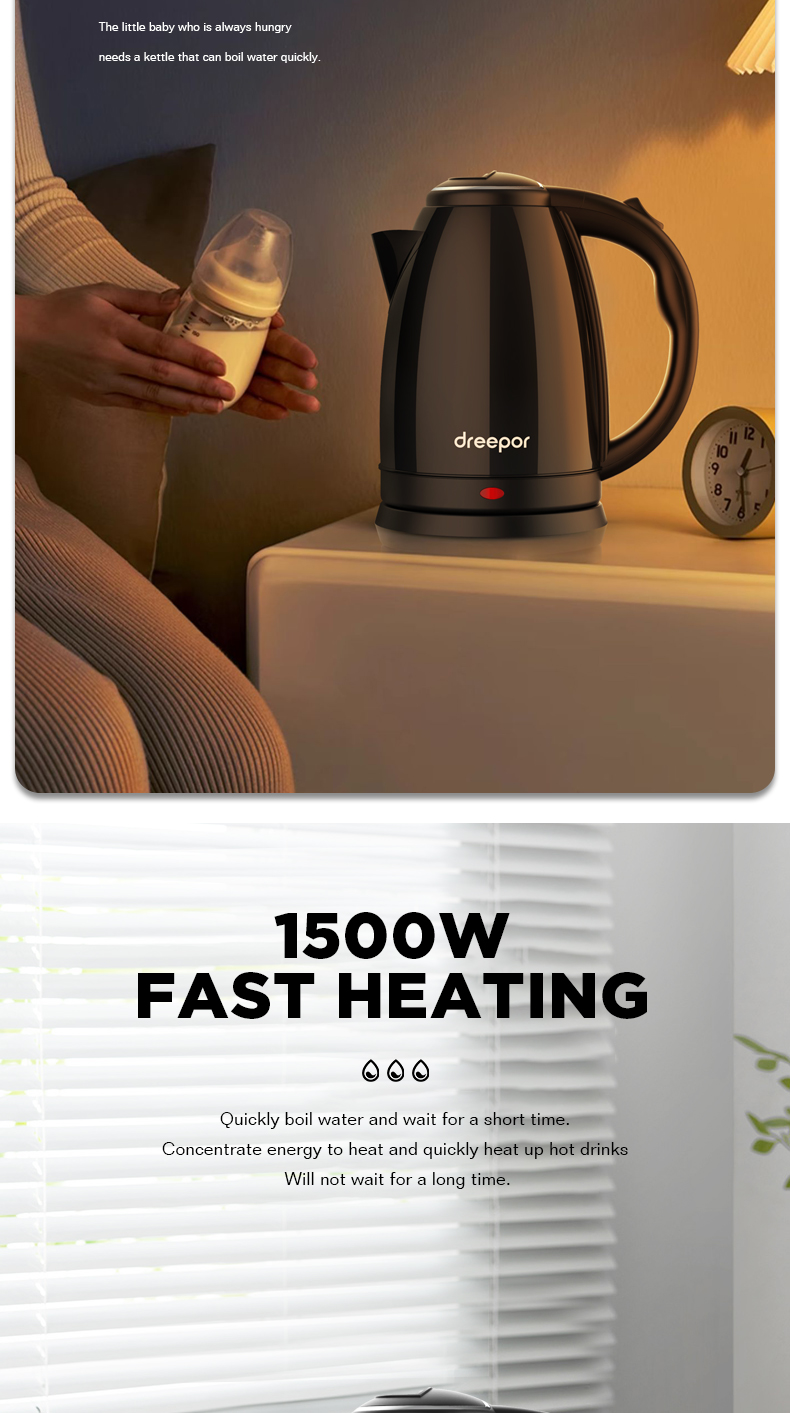Dreepor 2L/2.2L Capacity Electric Kettle Easy and Convenient Electric ...