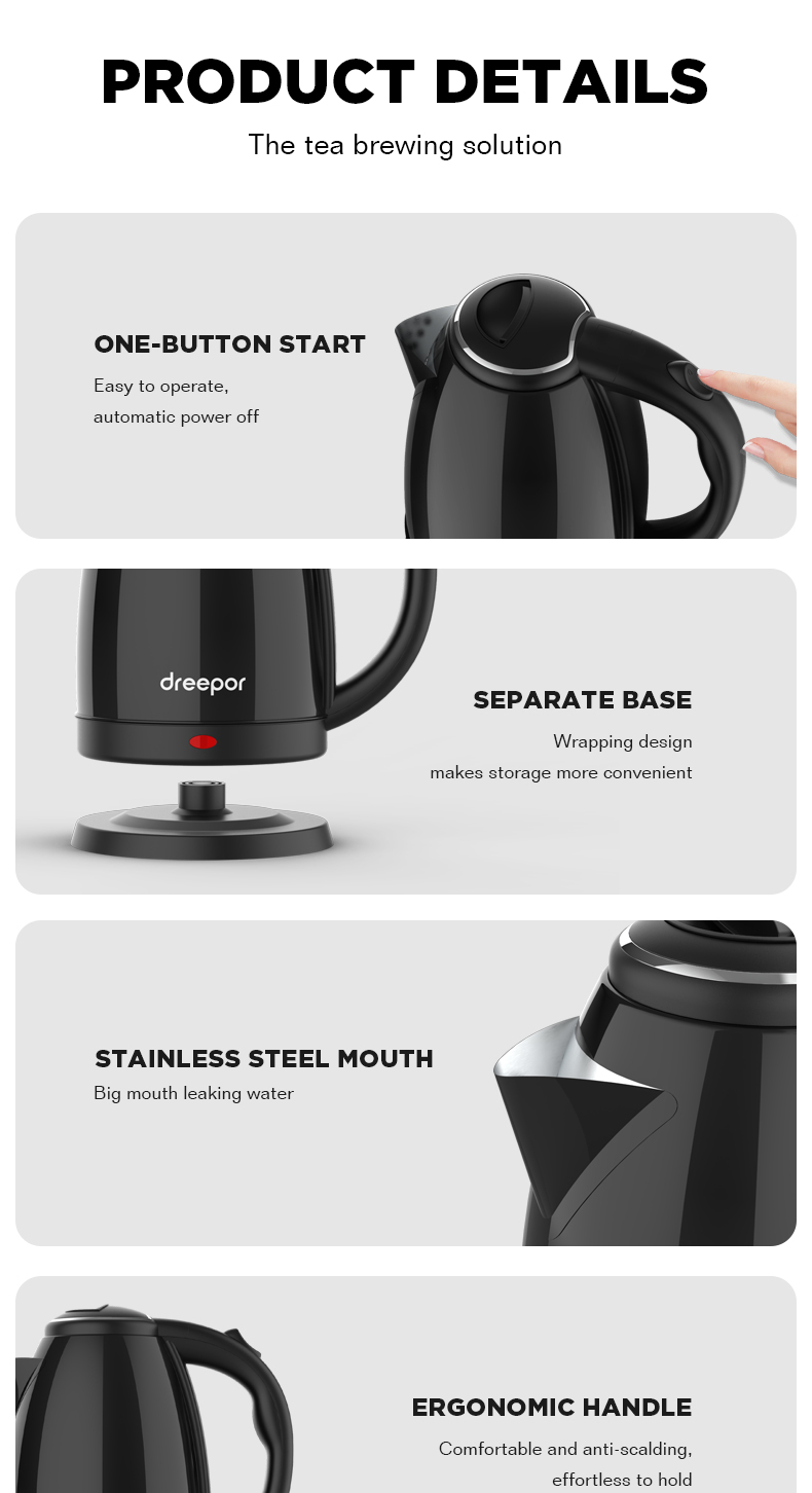 Dreepor 2L/2.2L Capacity Electric Kettle Easy and Convenient Electric ...