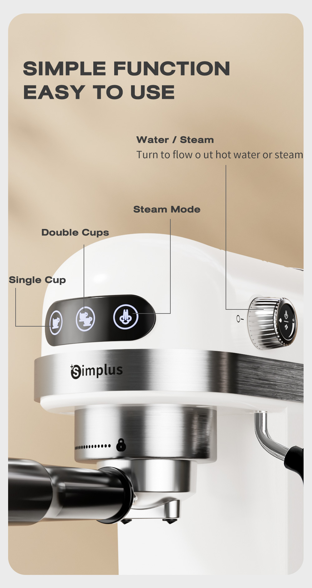 Simplus Espresso Coffee Maker Machine With Milk Frother Wand Coffee ...
