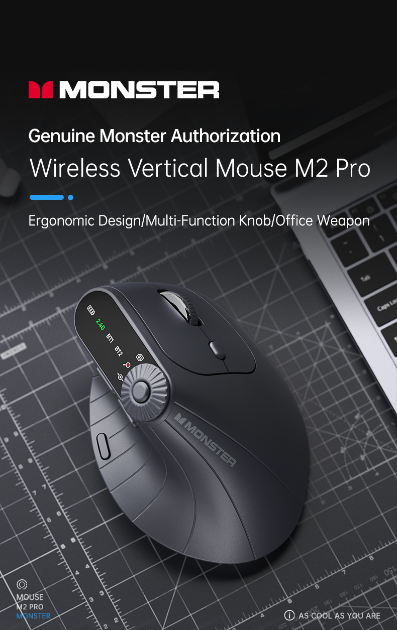 Monster M2 PRO Mouse Bluetooth Wireless Non Slip Ergonomic Design Light ...