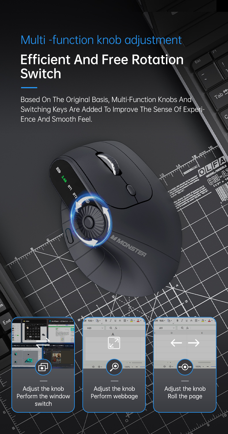 Monster M2 PRO Mouse Bluetooth Wireless Non Slip Ergonomic Design Light ...