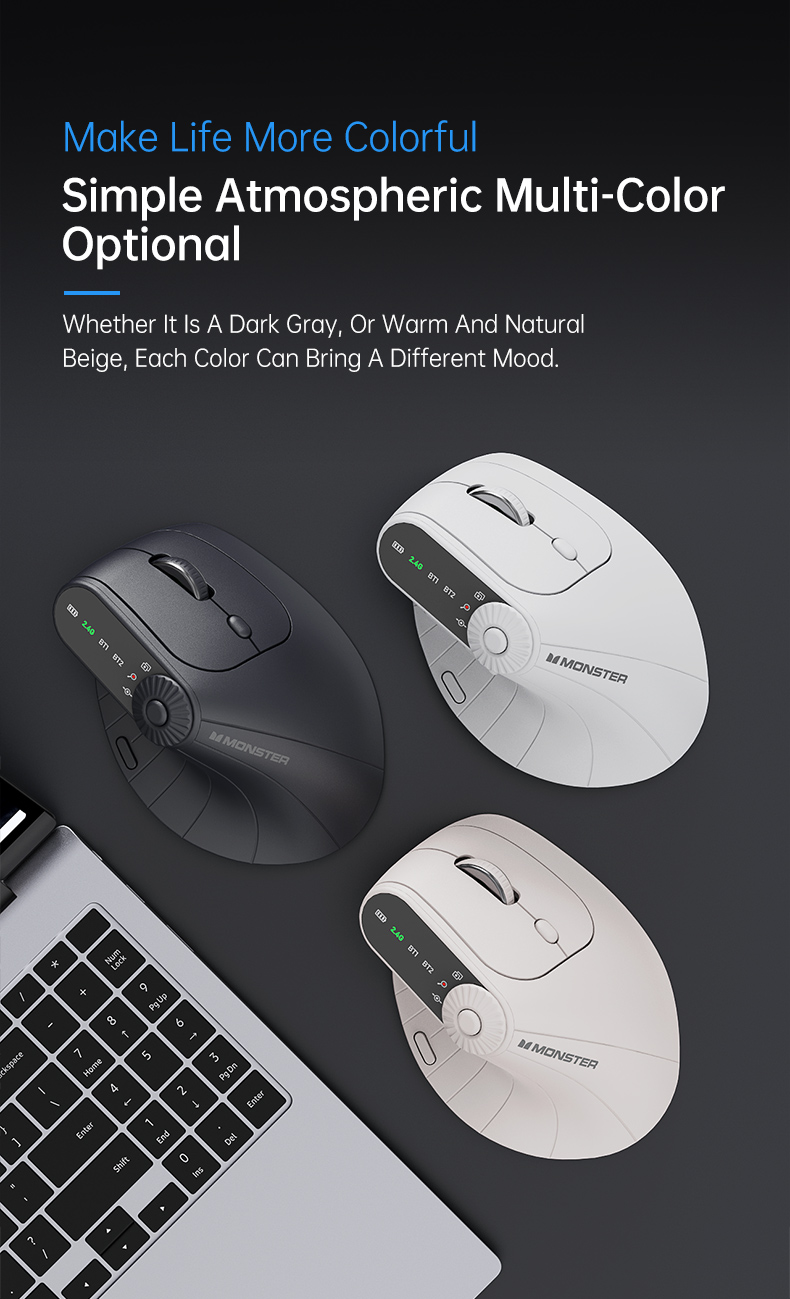 Monster M2 PRO Mouse Bluetooth Wireless Non Slip Ergonomic Design Light ...