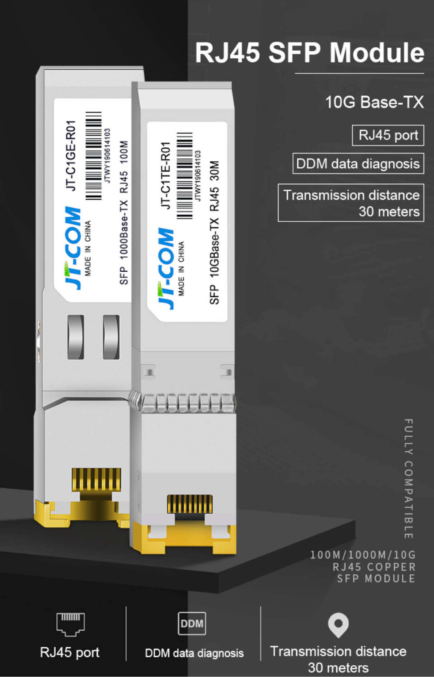 JT-COM 10G SFP+ to RJ45 Ethernet Copper SFP Transceiver, RJ45 to SFP+ ...