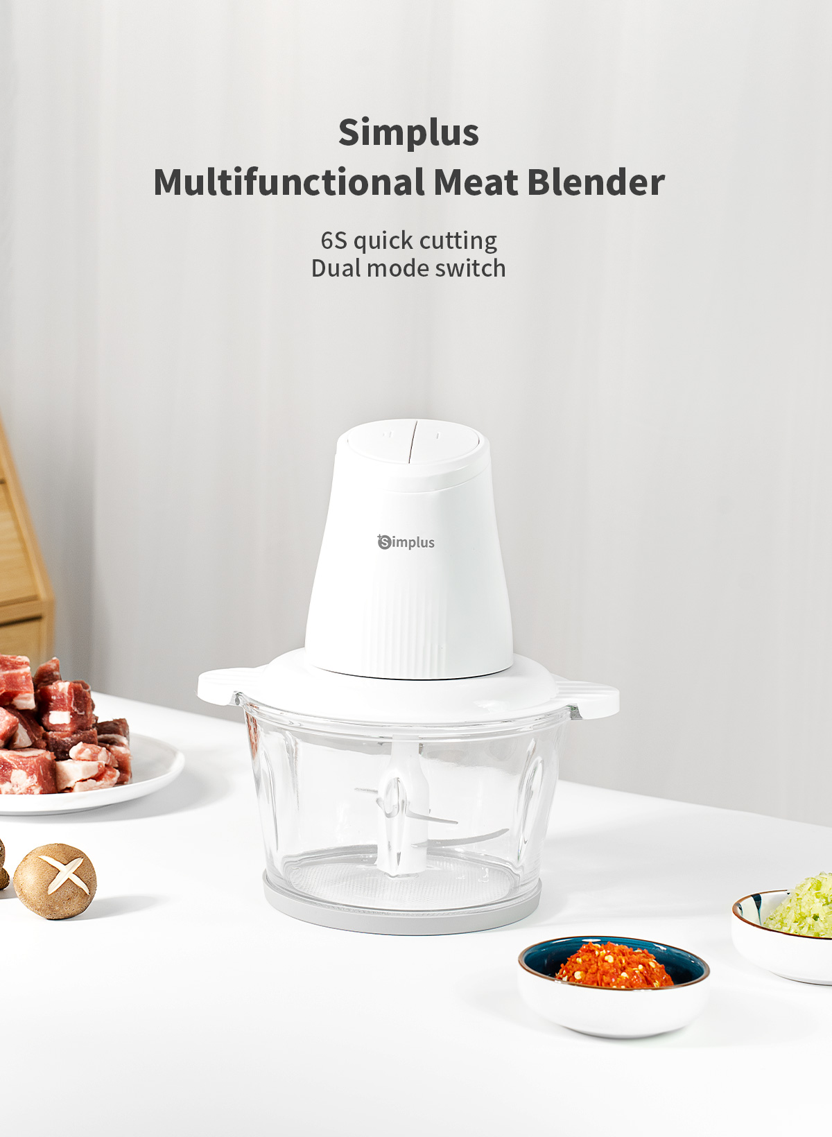 Simplus Electric Meat Grinder 2L Multifunctional Food Processor Blender ...