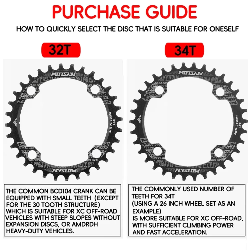 Bicycle Crank 104BCD Round Shape Narrow Wide MTB Chainring Bicycle ...