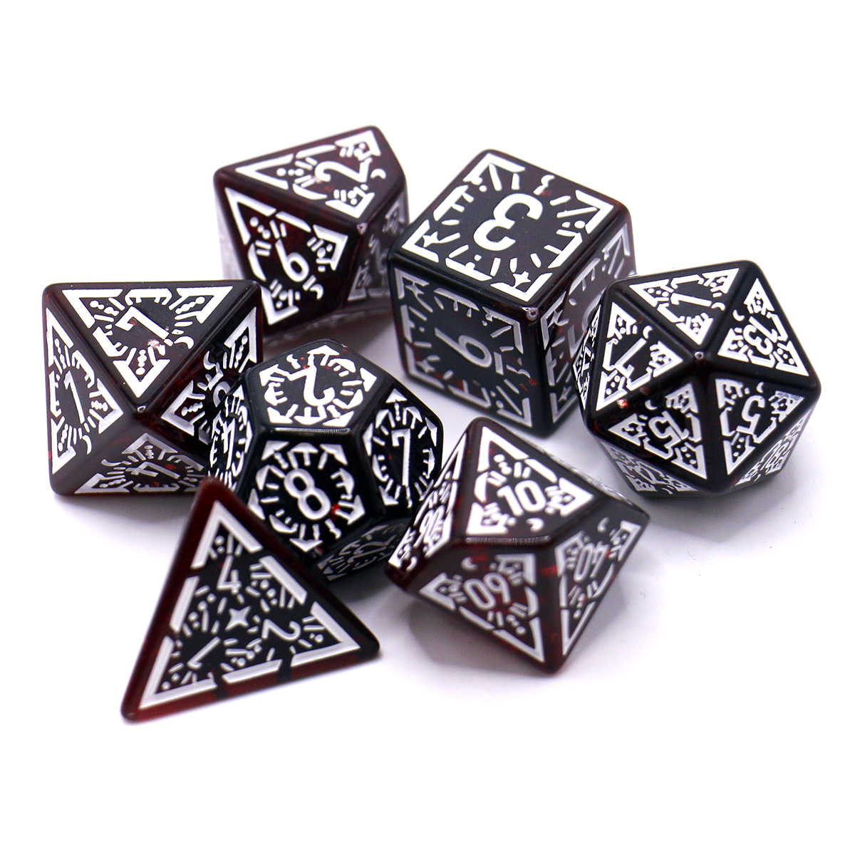 7Pcs Set Translucent Classical Rune Relief Board Game Dice Set TRPG ...