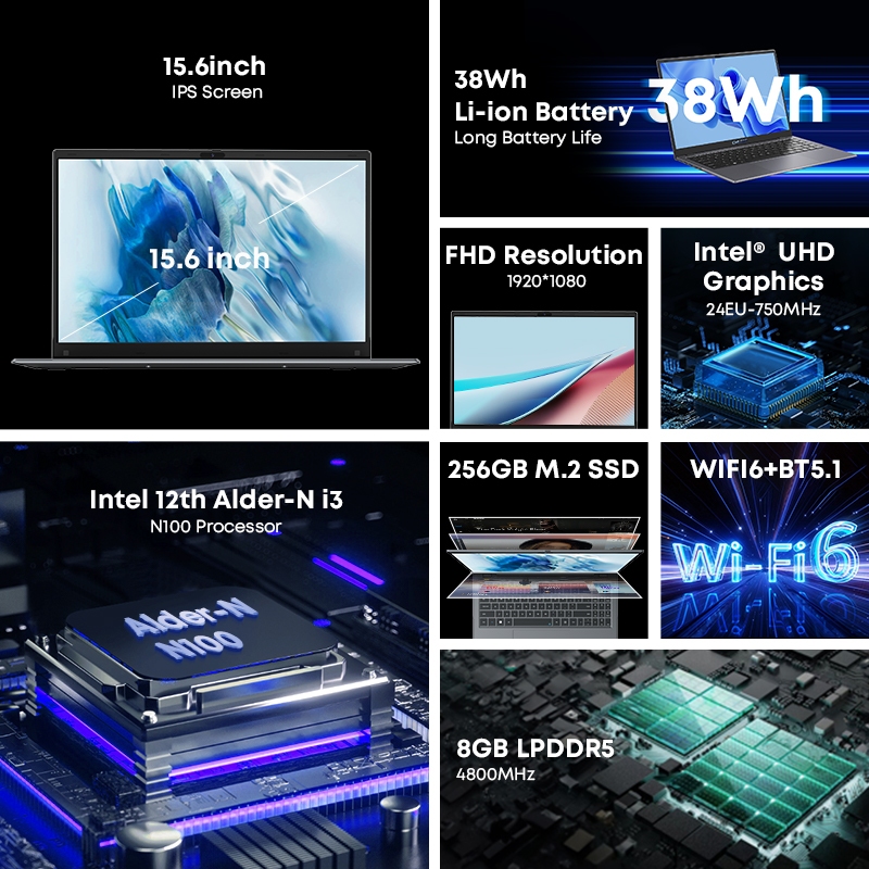 2025CHUWI 15.6" GemiBook Plus Laptop Intel N100 Graphics for 12th Gen ...